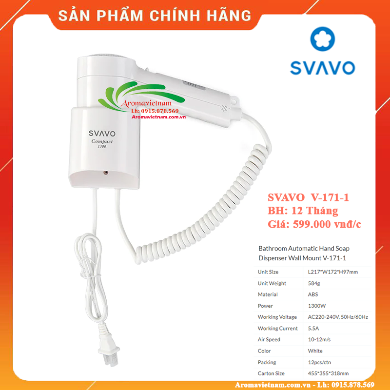 MÁY SẤY TÓC TREO TƯỜNG CAO CẤP SVAVO V-171-1